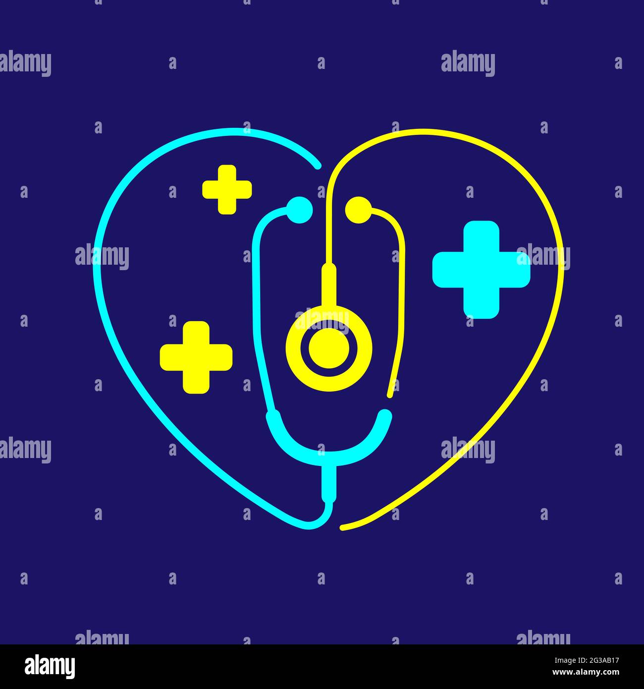 Logo Stethoscope in Heart love frame with cross icon, Medical doctor ...