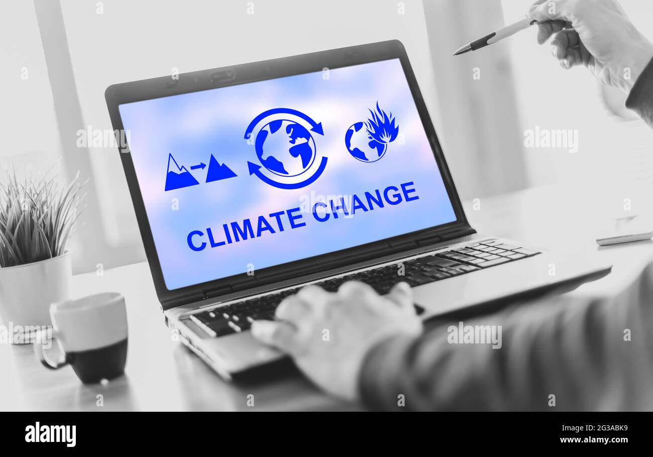 Laptop screen displaying a climate change concept Stock Photo - Alamy