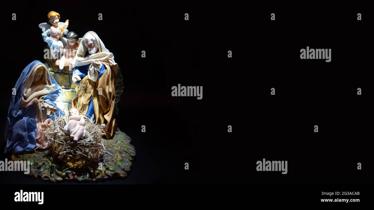 Christmas nativity scene with three Wise Men presenting gifts to baby ...