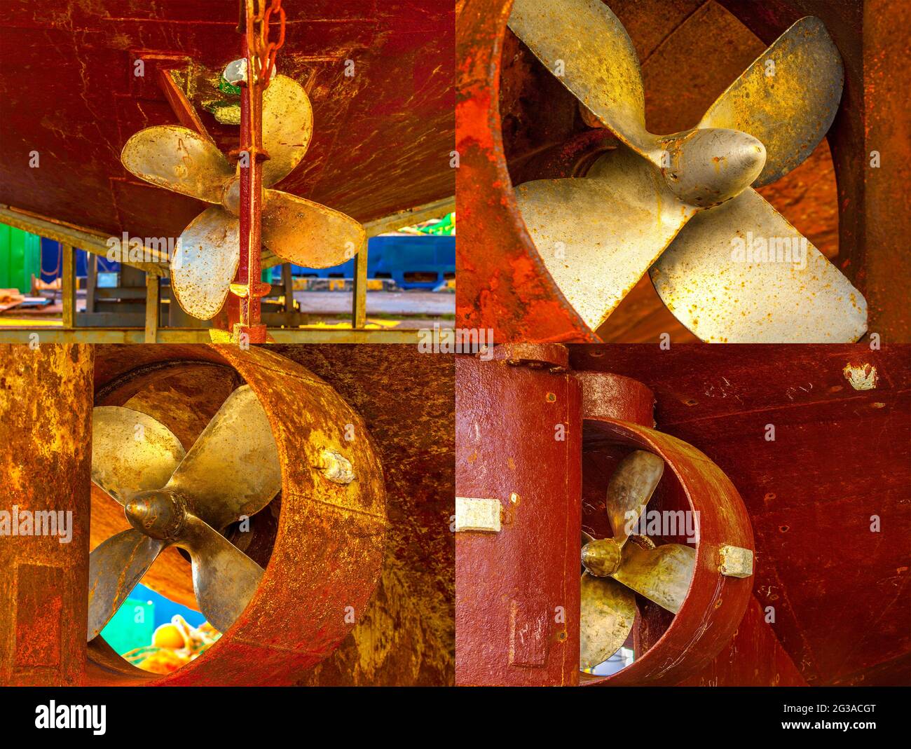 Set of Ship propellers of a marine ship, which stands in a dry dock for ...