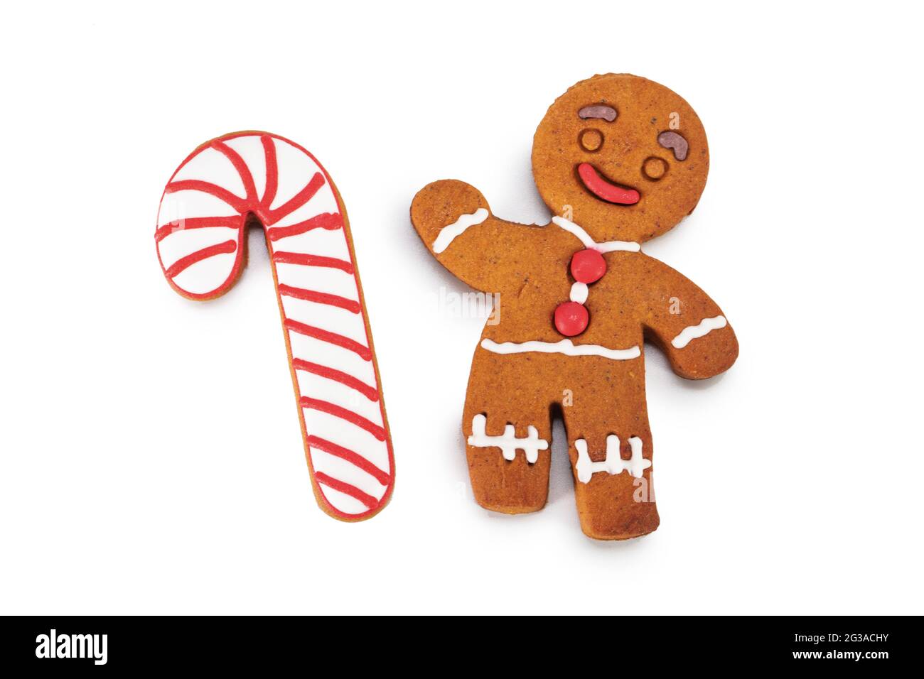 Gingerbread man and candy cane isolated on white background Christmas ...