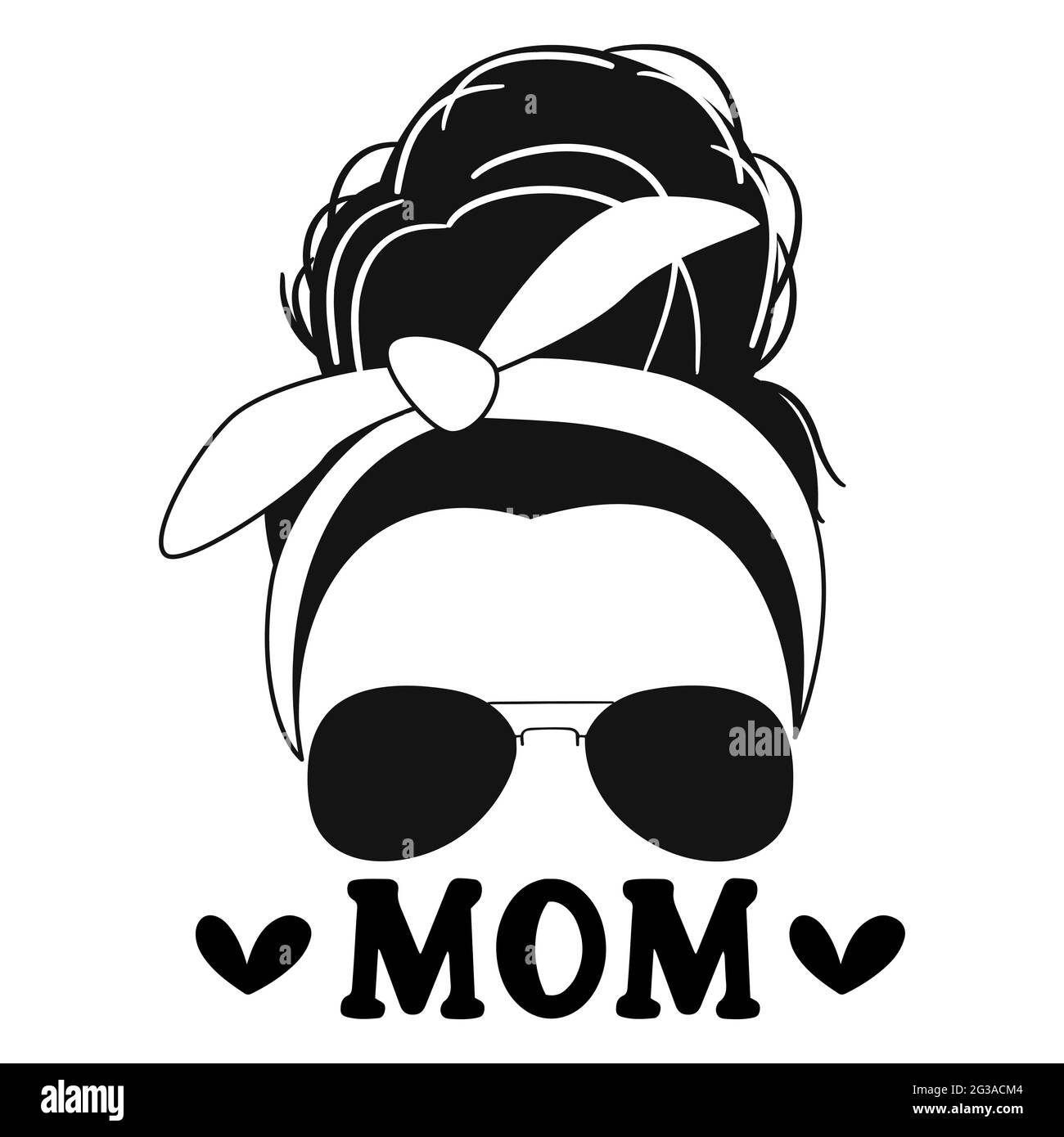 Black mom messy bun quote on white background. Vector illustration ...