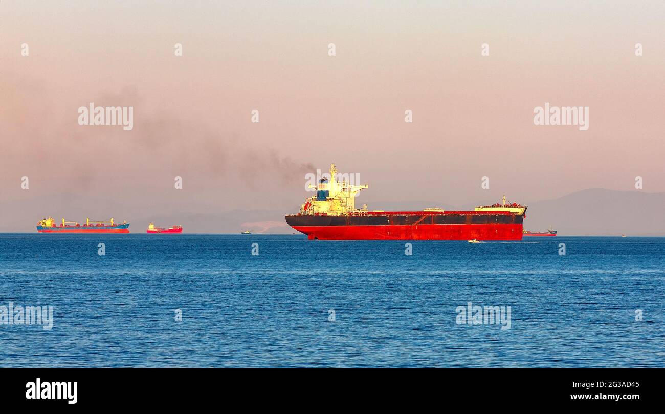 Empty container freighter ship waiting on Vladivostok, Russia Stock ...