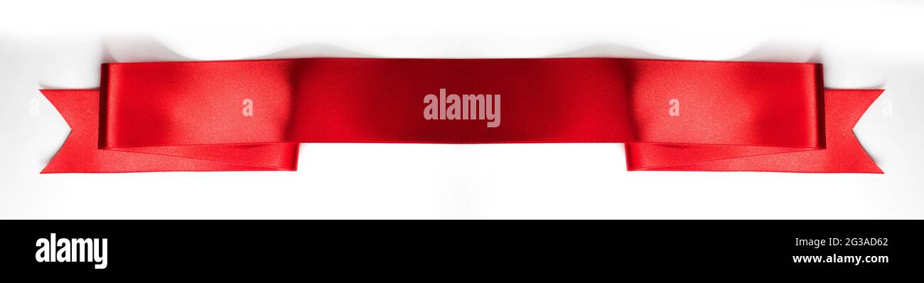 Red satin ribbon banner isolated on white background Stock Photo - Alamy