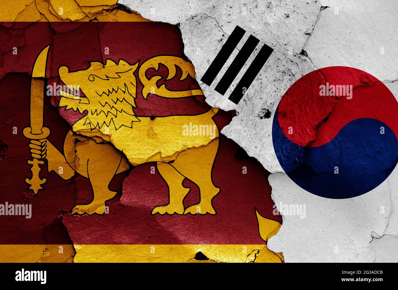 flags of Sri Lanka and South Korea painted on cracked wall Stock Photo ...