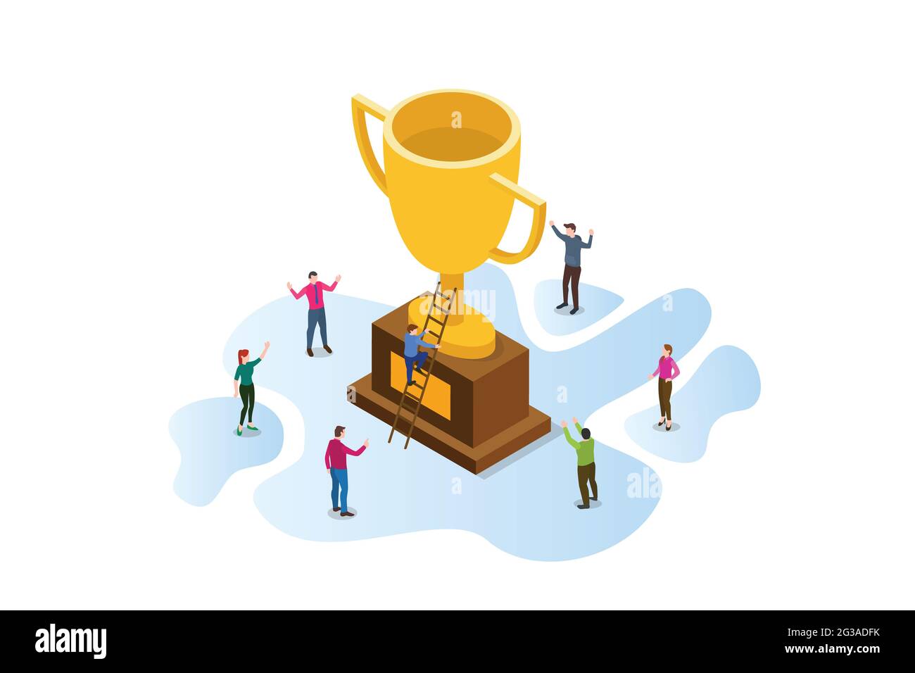 win together in business concept with modern flat isometric style ...