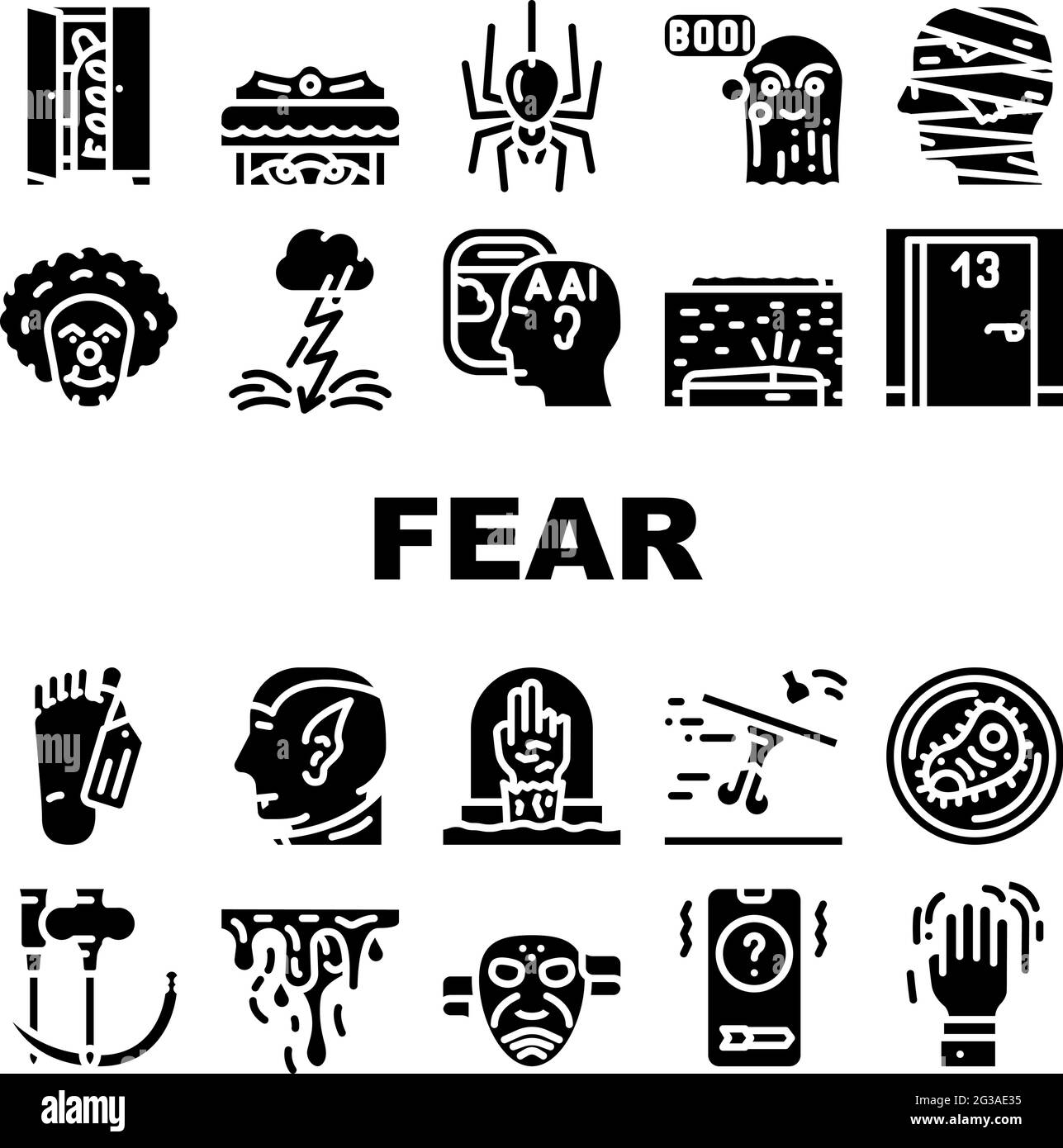 Fear Phobia Problem Collection Icons Set Vector Stock Vector Image ...