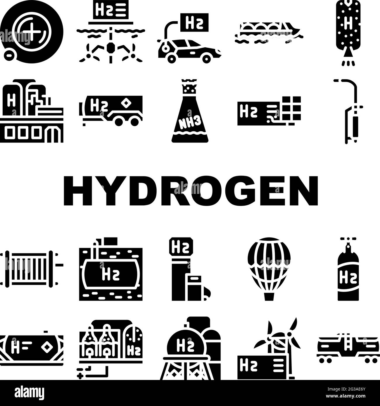 Hydrogen Energy Gas Collection Icons Set Vector Stock Vector Image ...