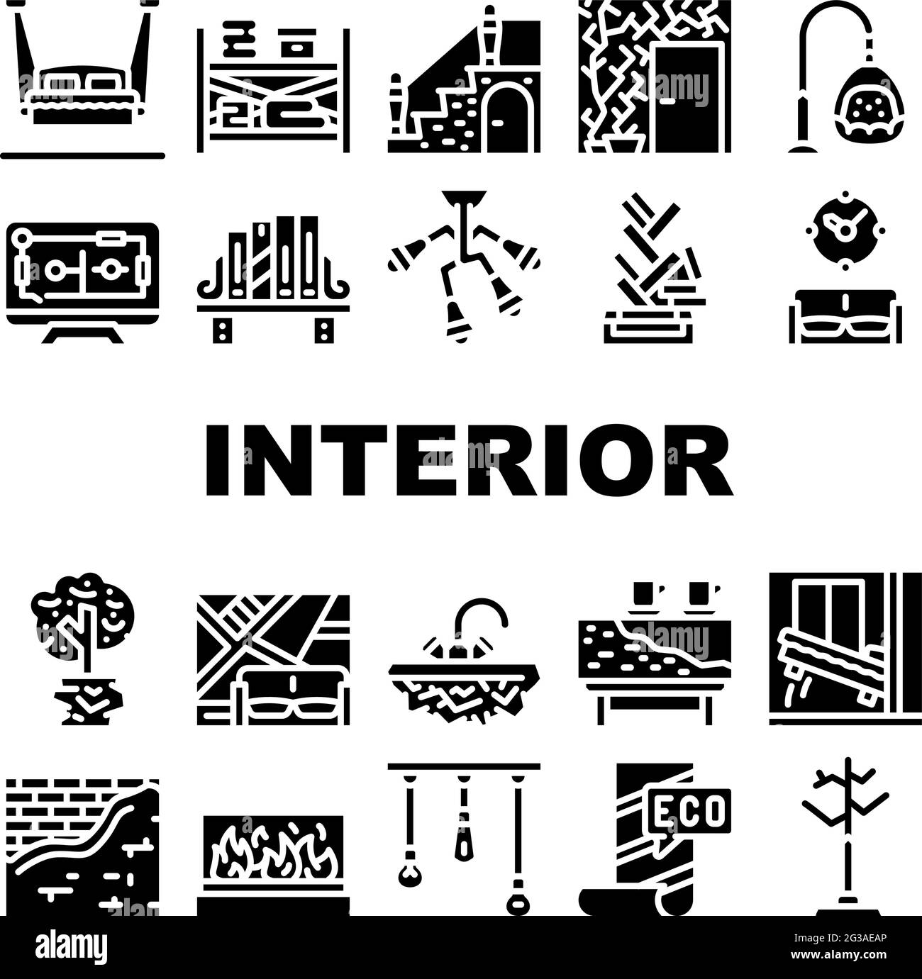 Interior Style Design Collection Icons Set Vector Stock Vector Image ...