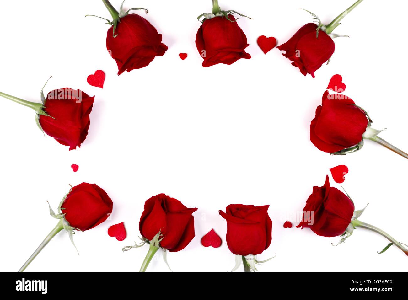 Frame made of red roses and hearts Valentines day background Stock ...