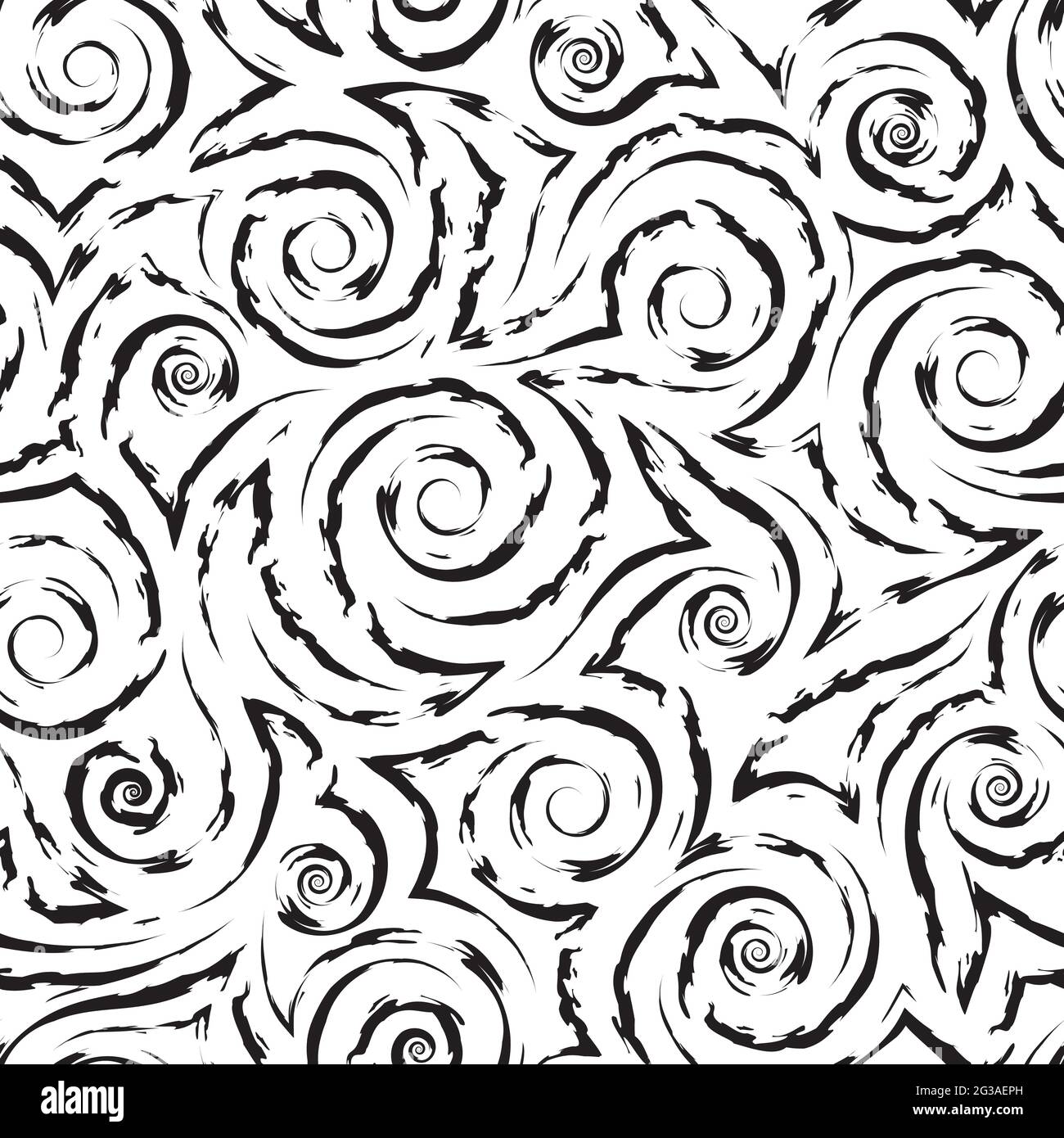 Vector Monochrome Geometric Seamless Pattern Of Flowing Spirals Curls And Cornersvector Black