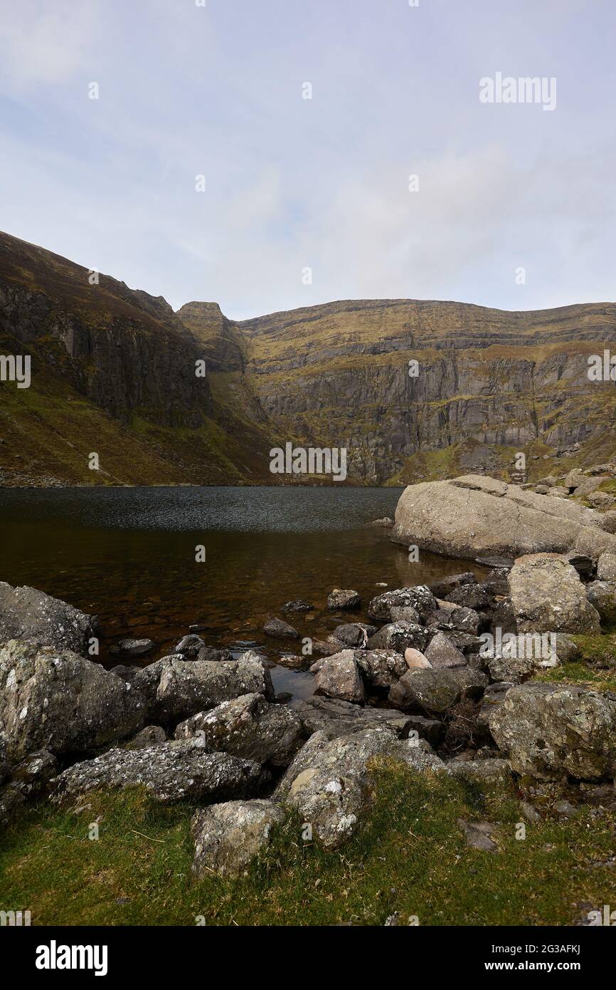vertical image of a landscape of nature. Mountain with Irish glacial ...