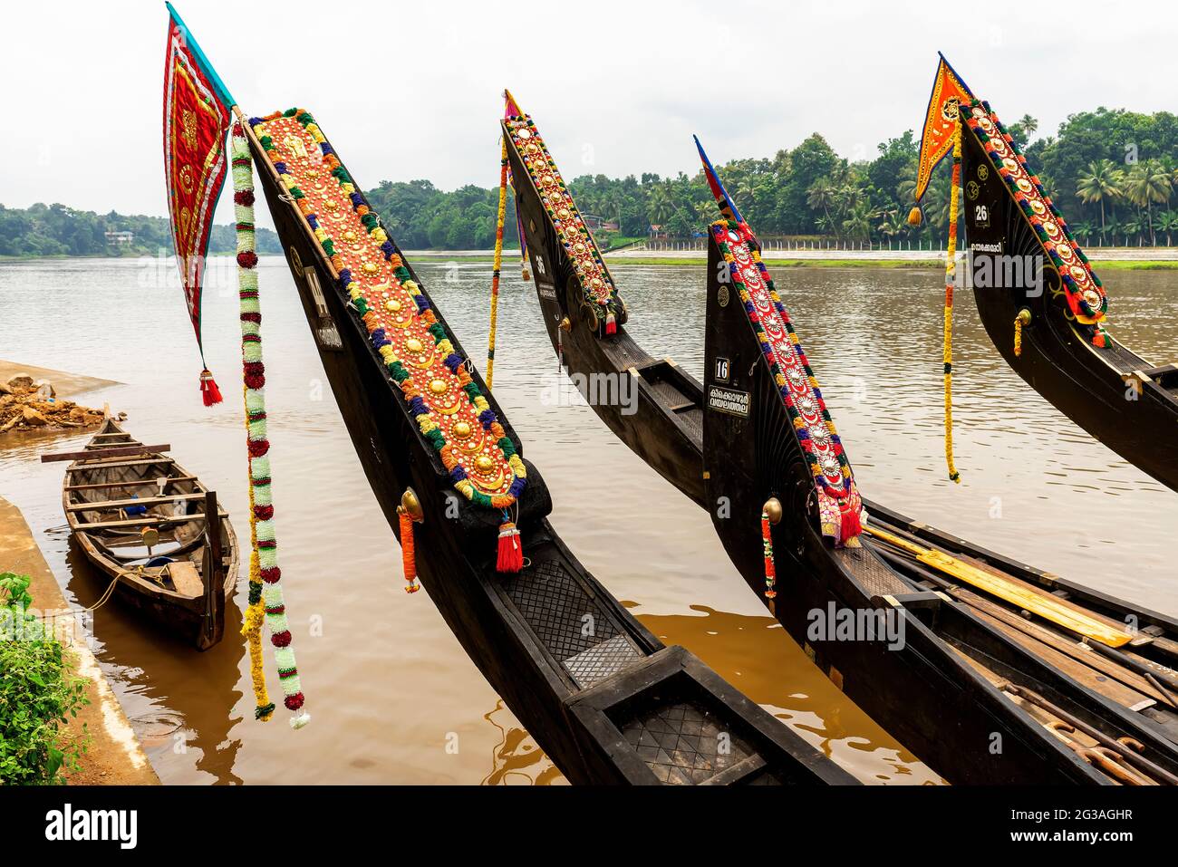 Aranmula ,07,September, 2017 : Close up of snake boats decorated ...