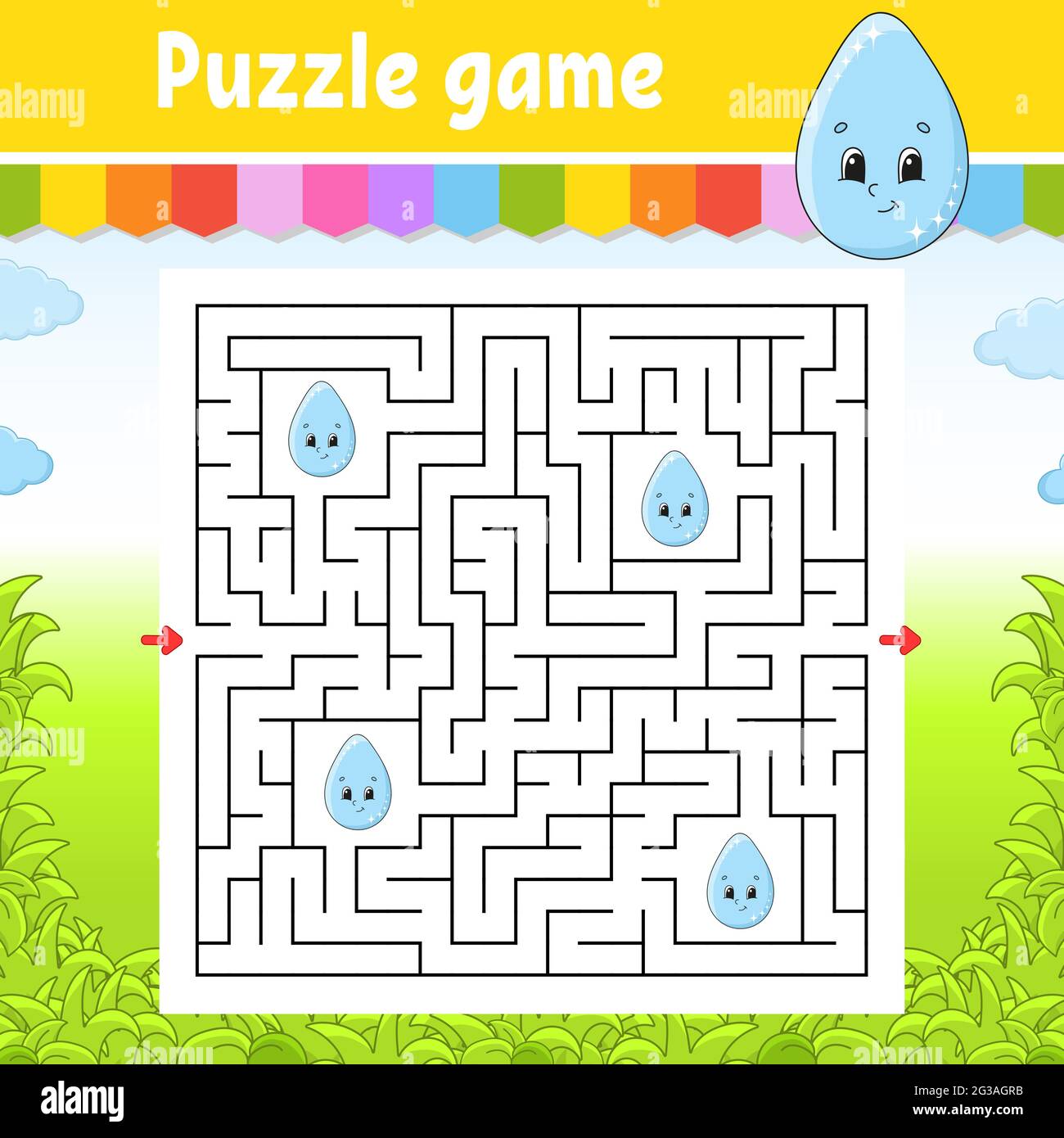 Square maze. Game for kids. Cute drop. Puzzle for children. Labyrinth ...