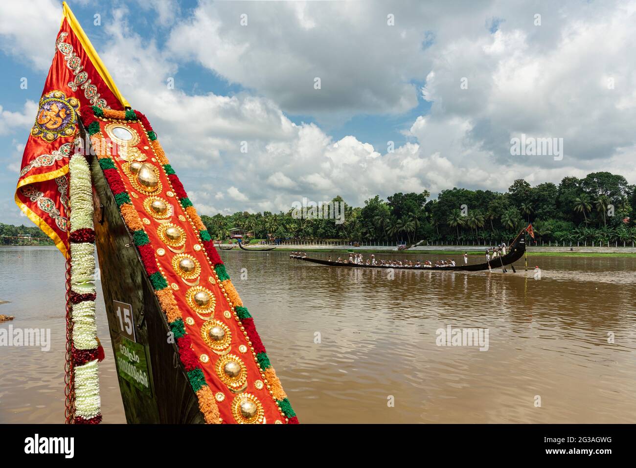 Aranmula ,08 September, 2017 : Close up of snake boat decorated ...