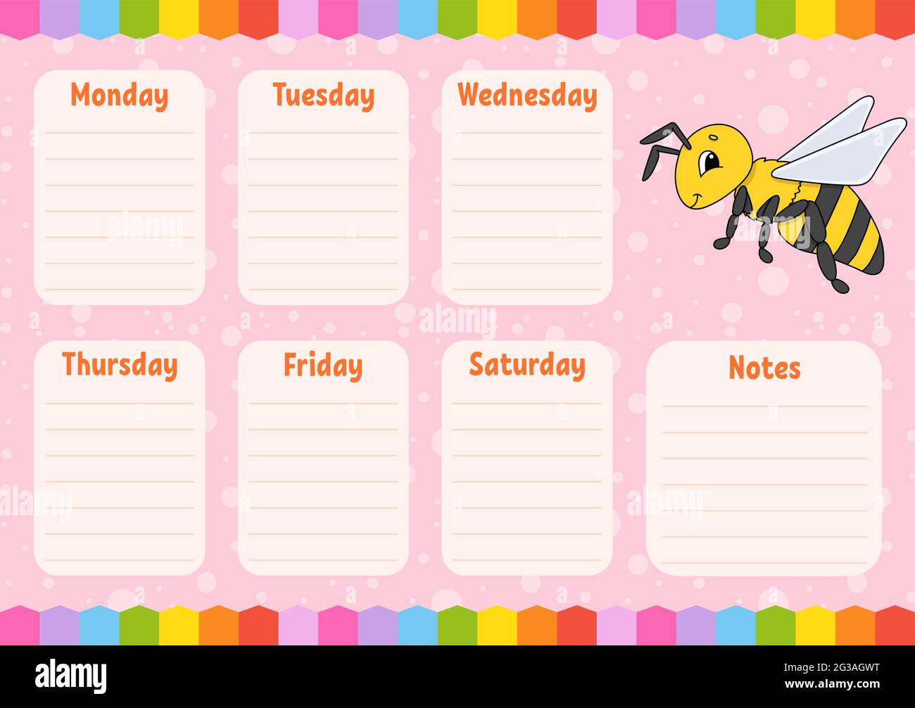 School schedule. Timetable for schoolboys. Striped bee. Empty template ...