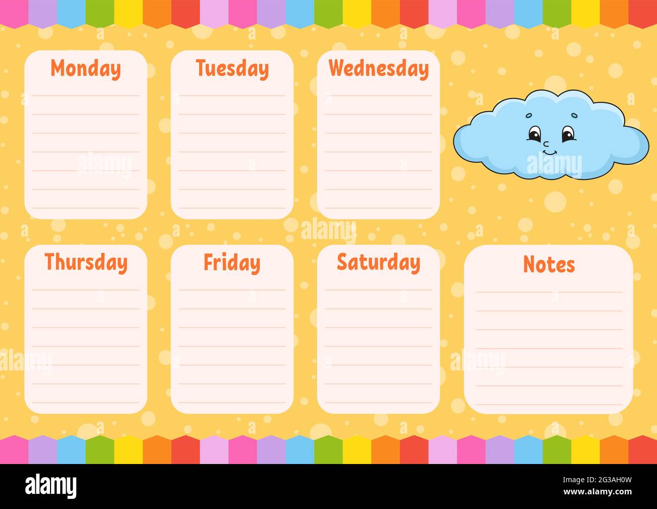 School schedule. Funny cloud. Timetable for schoolboys. Empty template ...