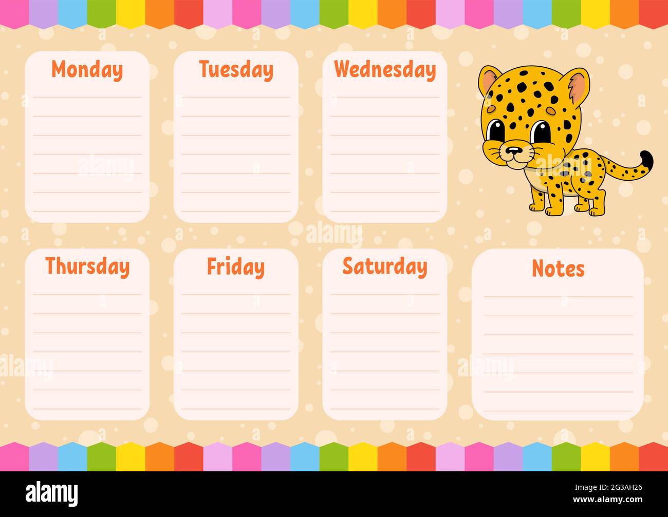 School schedule. Timetable for schoolboys. Spotted jaguar. Empty ...
