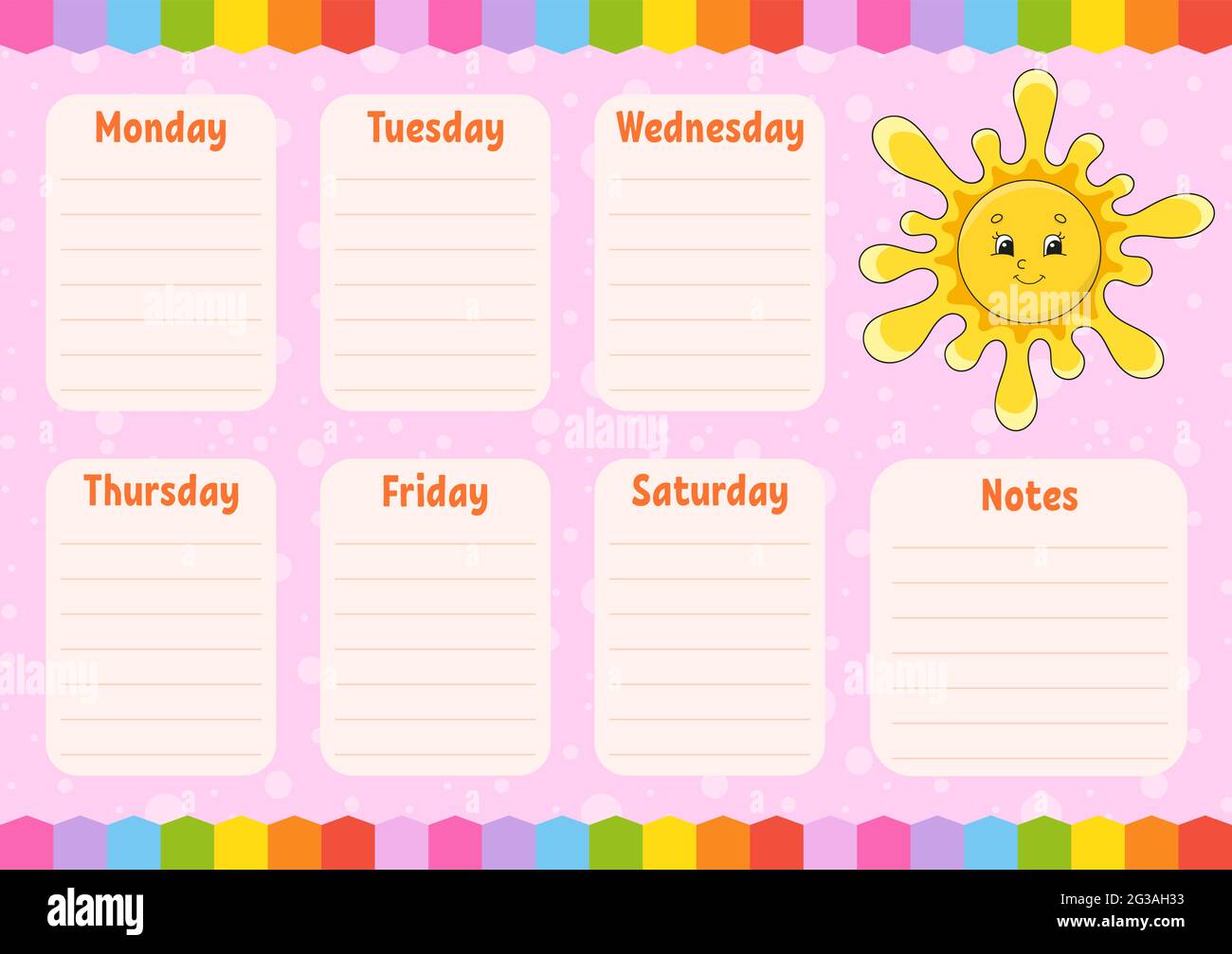 School schedule. Cute sun. Timetable for schoolboys. Empty template ...