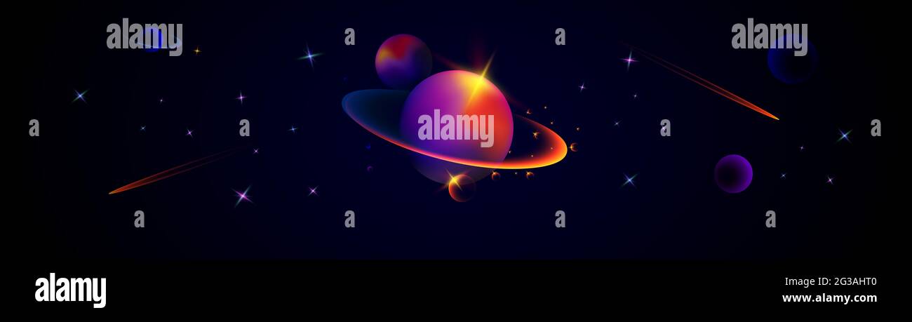 Wide illustration of space. Space background with planets and stars ...