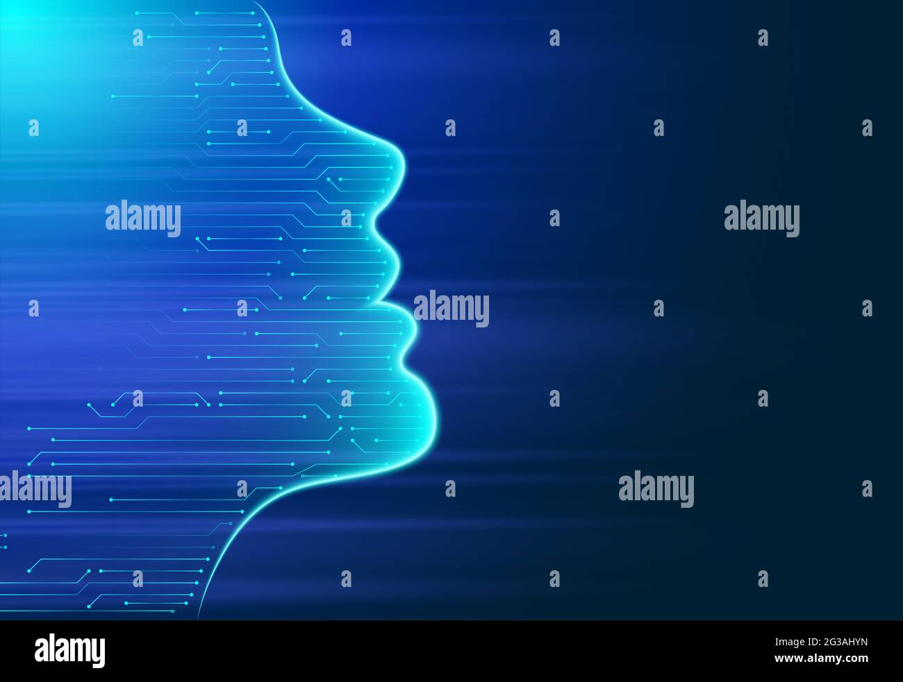 Artificial intelligence. Human face outline with circuit board inside ...