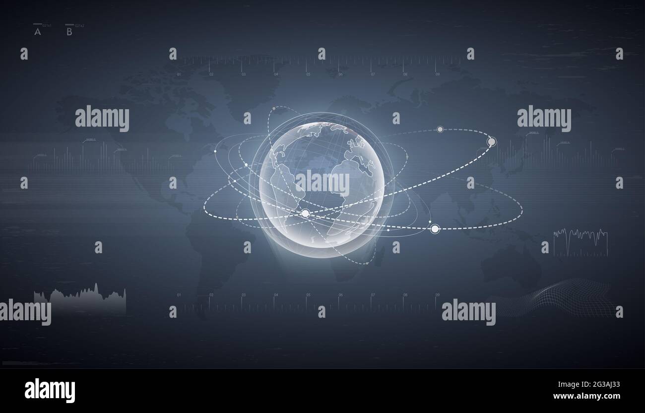 HUD interface with hologram of earth with satellite around. Earth ...