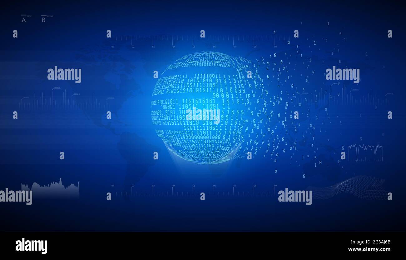 Binary globe sphere. Connection information data exchange. Technology planet. Big data. Global ...
