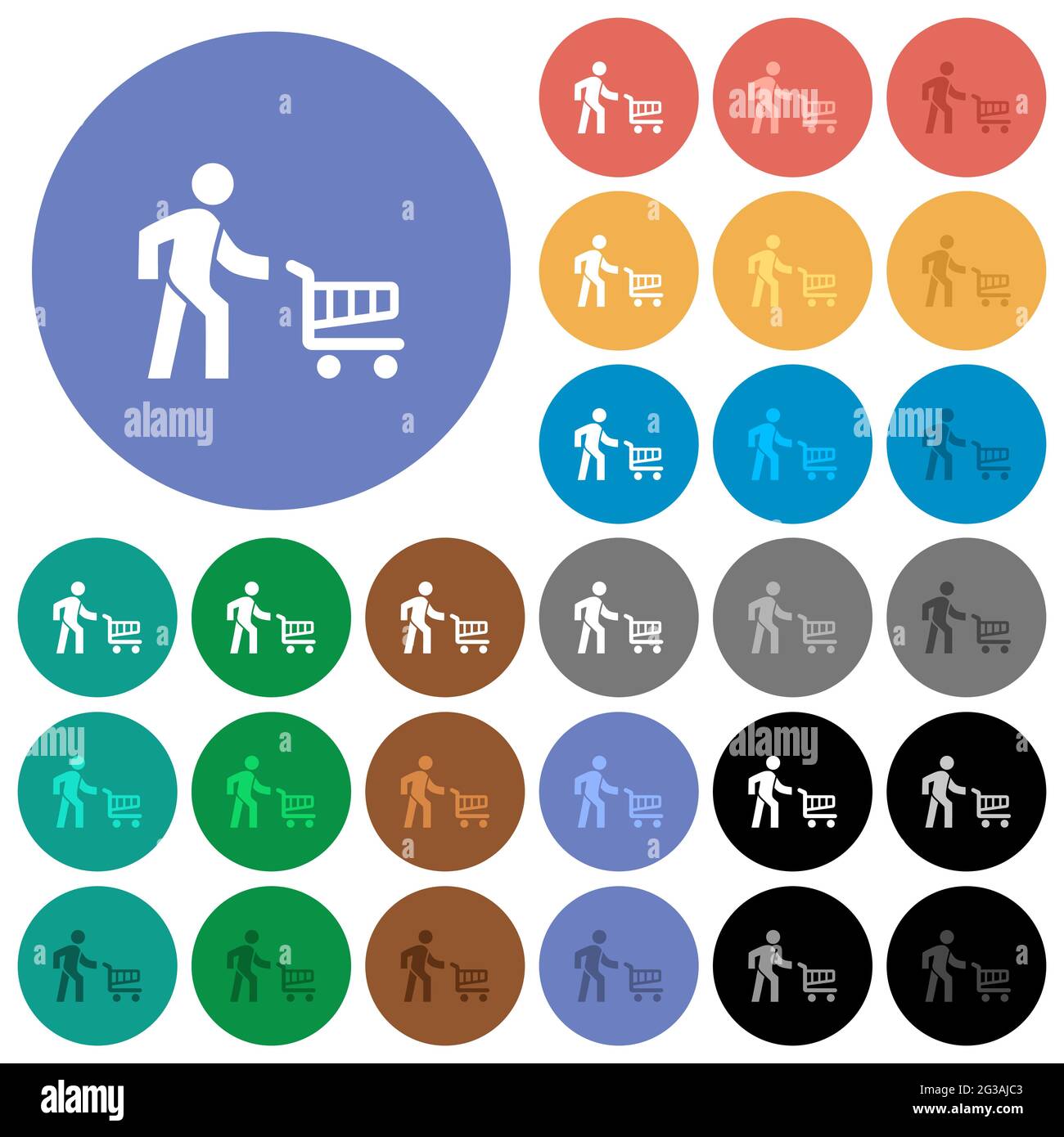 Shopping person with cart multi colored flat icons on round backgrounds ...