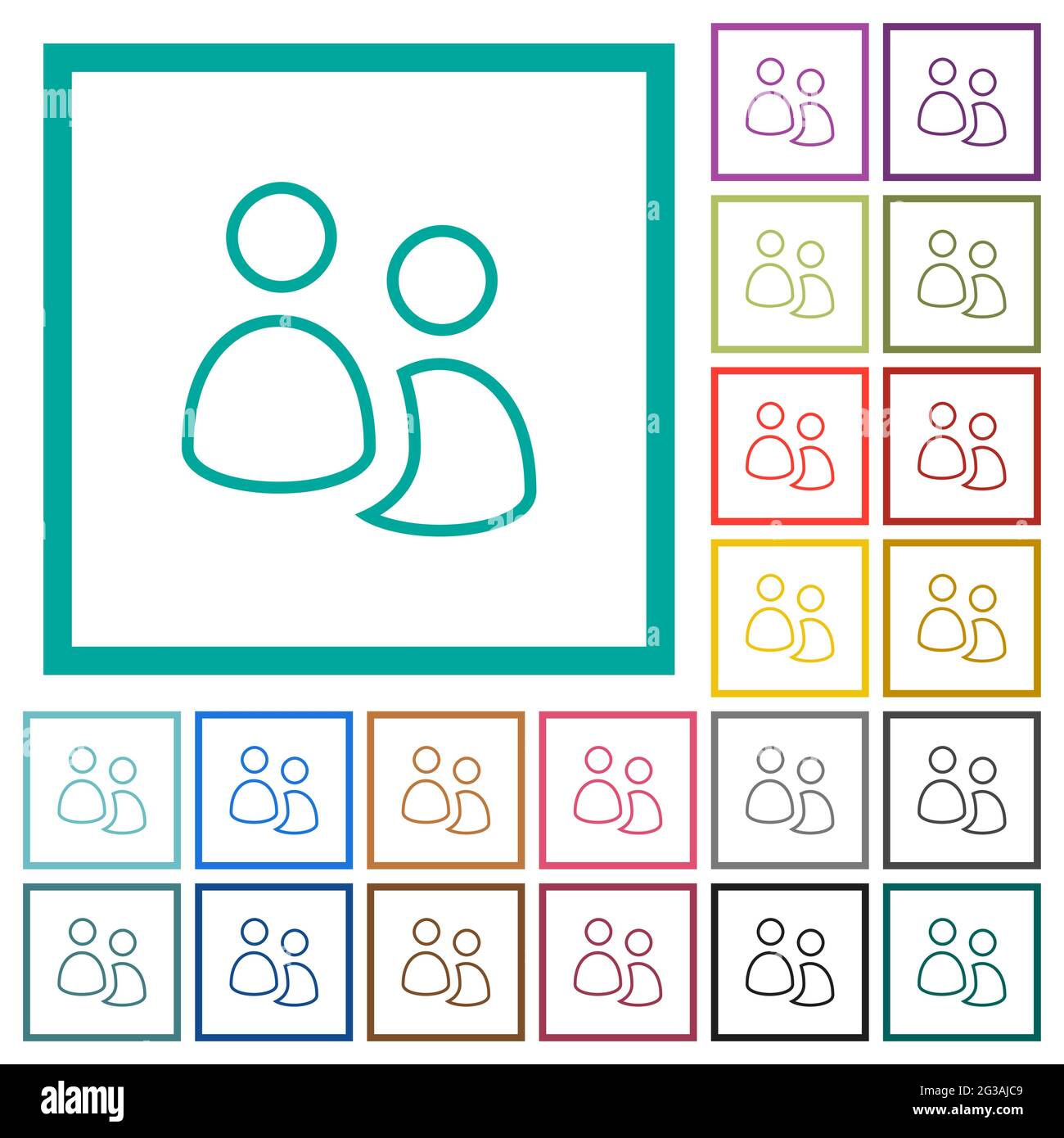 User group flat color icons with quadrant frames on white background ...