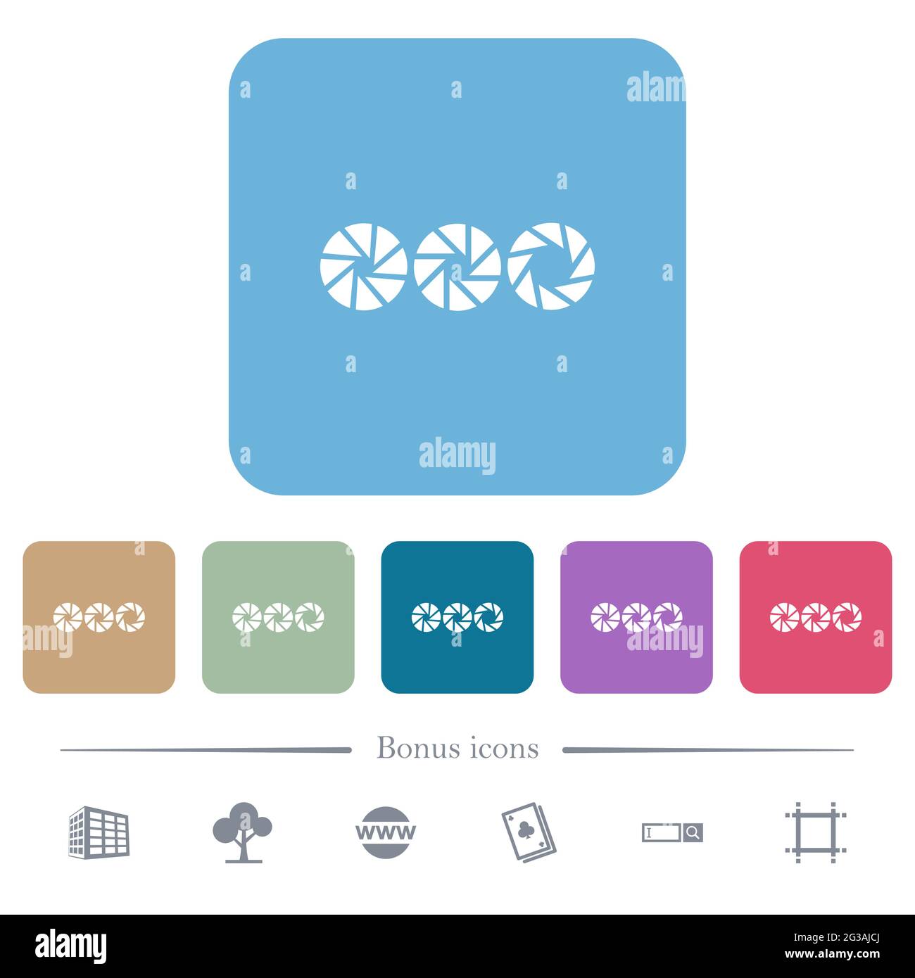 Set aperture size white flat icons on color rounded square backgrounds ...