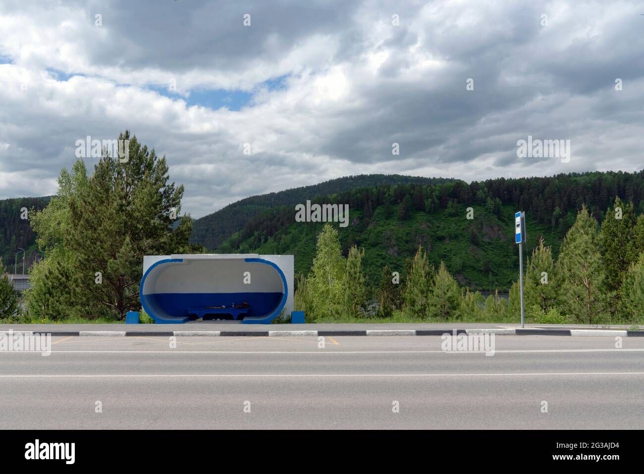 bus stop in nature in a beautiful location. tourism and travel ...