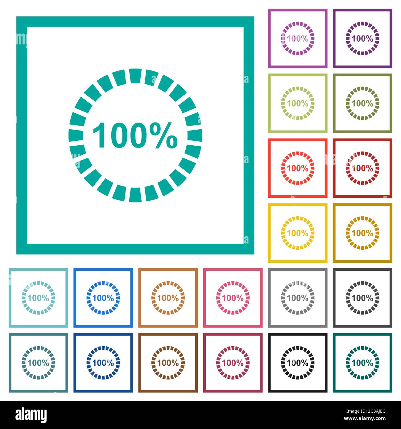 100 percent loaded flat color icons with quadrant frames on white ...