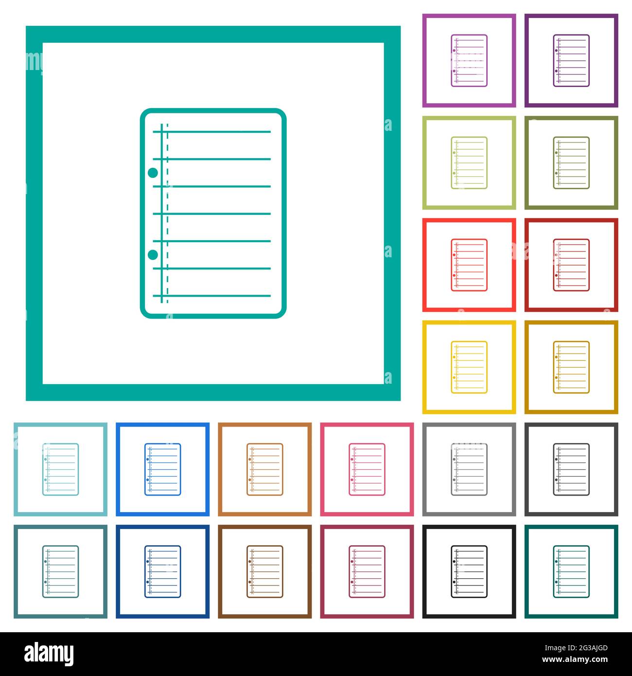 Scratch pad flat color icons with quadrant frames on white background ...