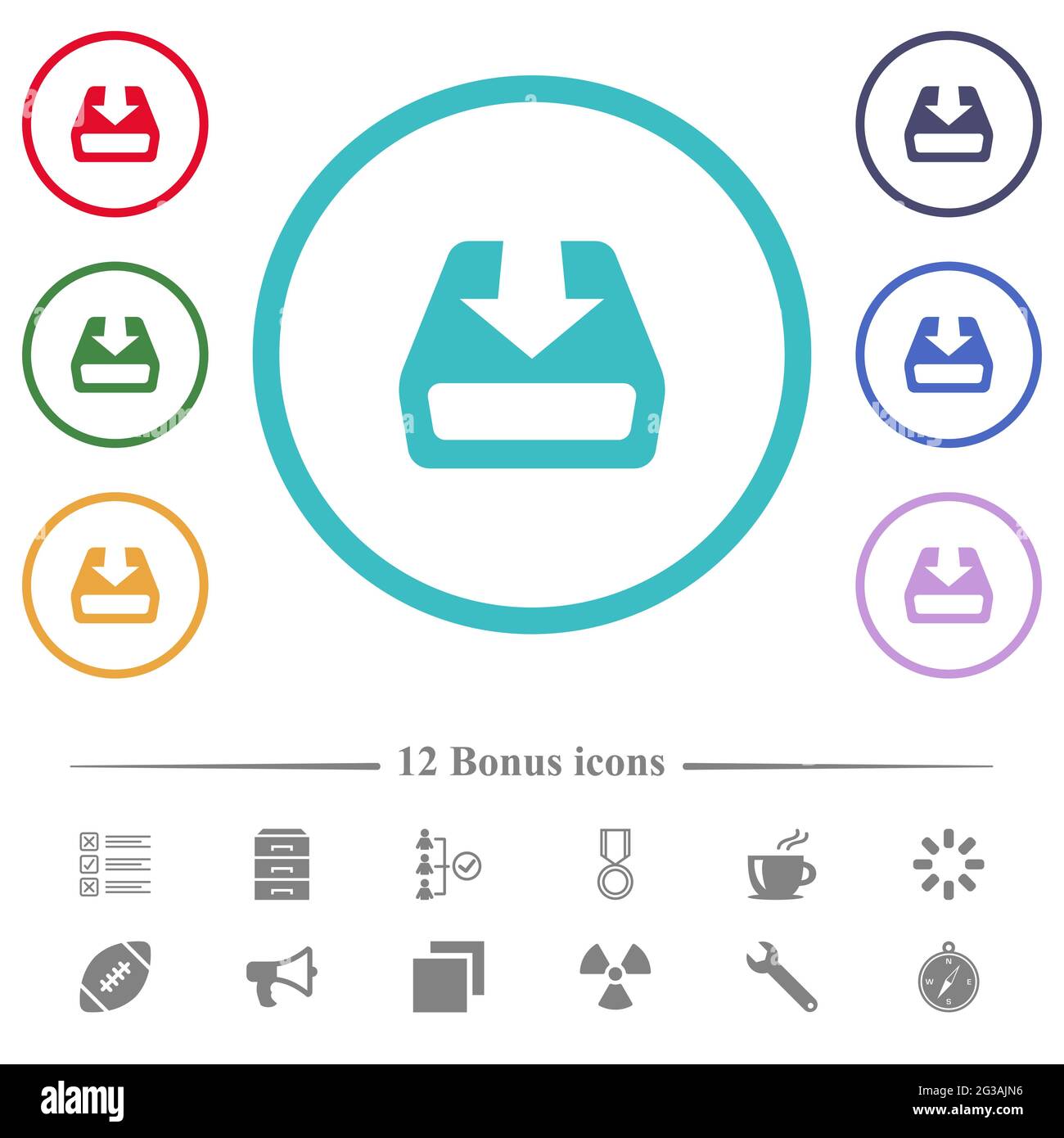 Install to hard drive flat color icons in circle shape outlines. 12 ...
