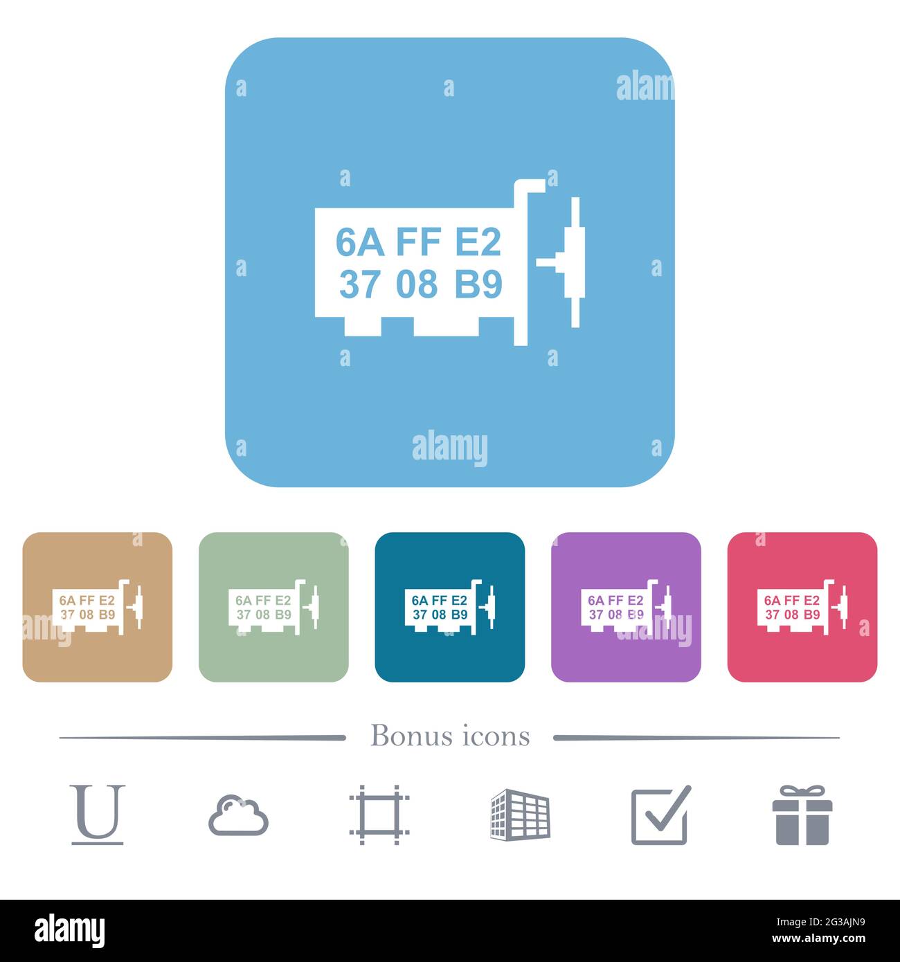 Network mac address white flat icons on color rounded square ...