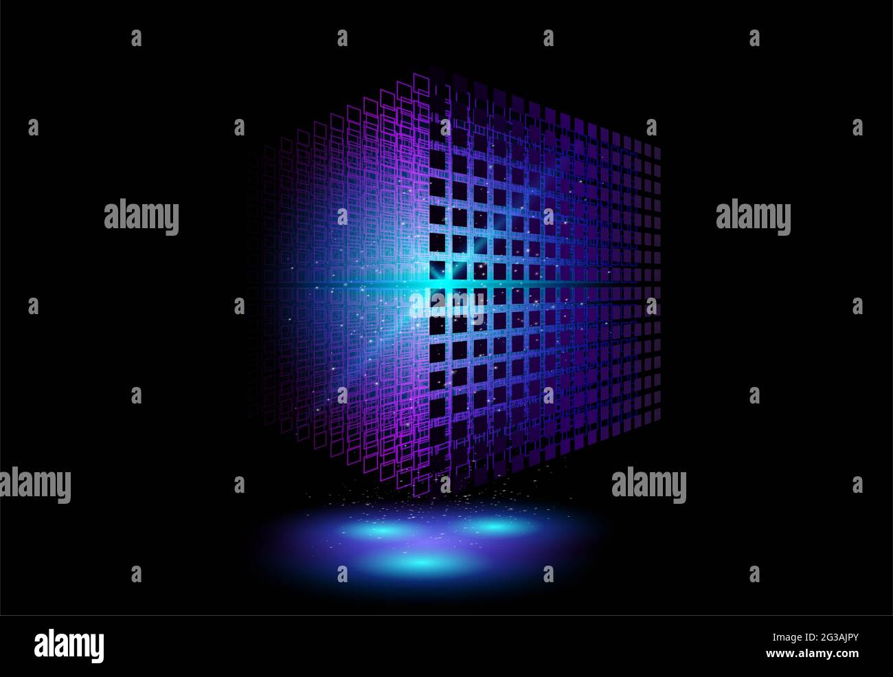 Perspective 3D wireframe cube. Geometric cube from small pieces ...