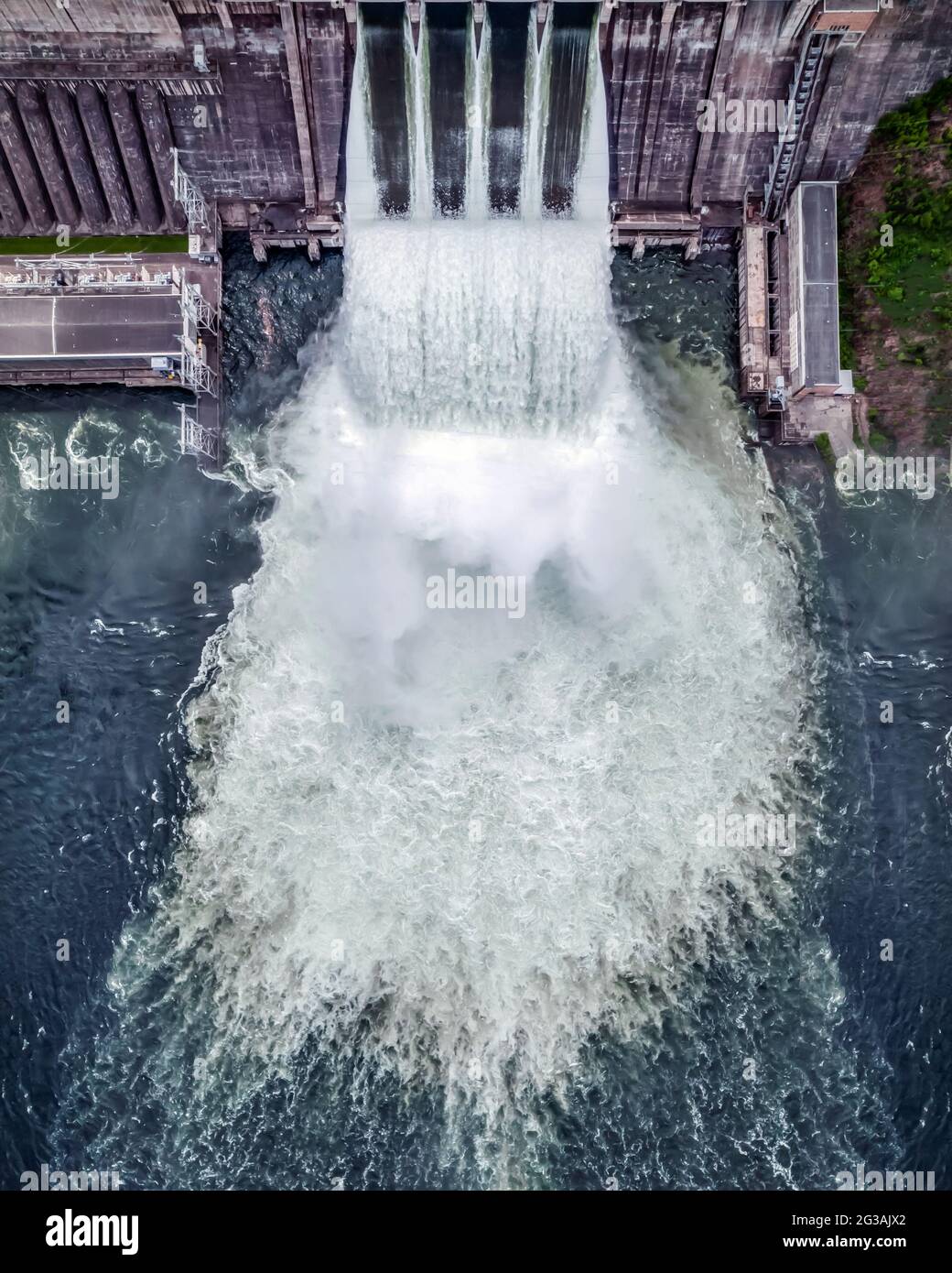 water discharge stream waterfall at the hydroelectric dam. an ...