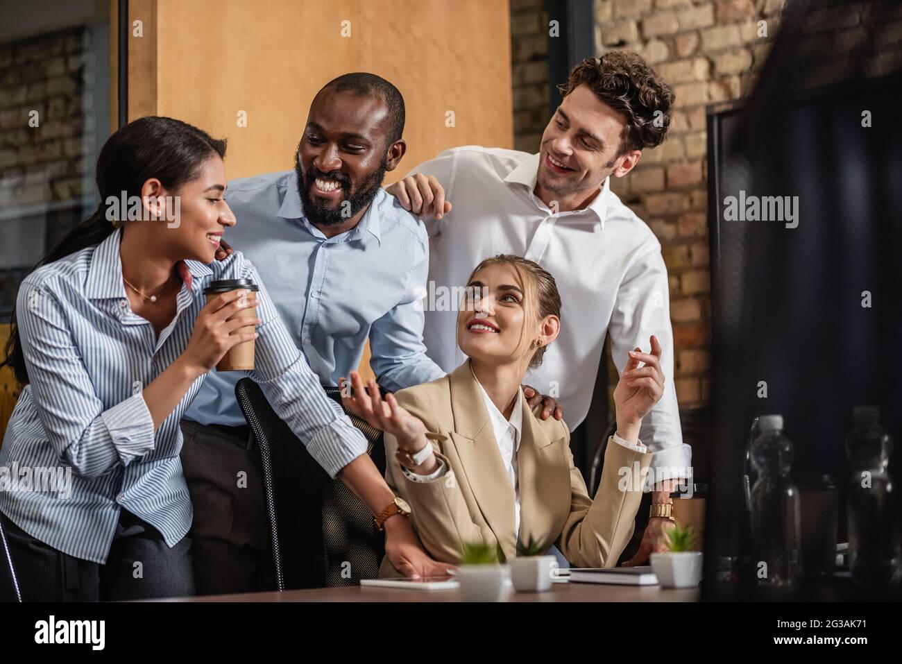 happy multicultural business people talking during conference room on ...
