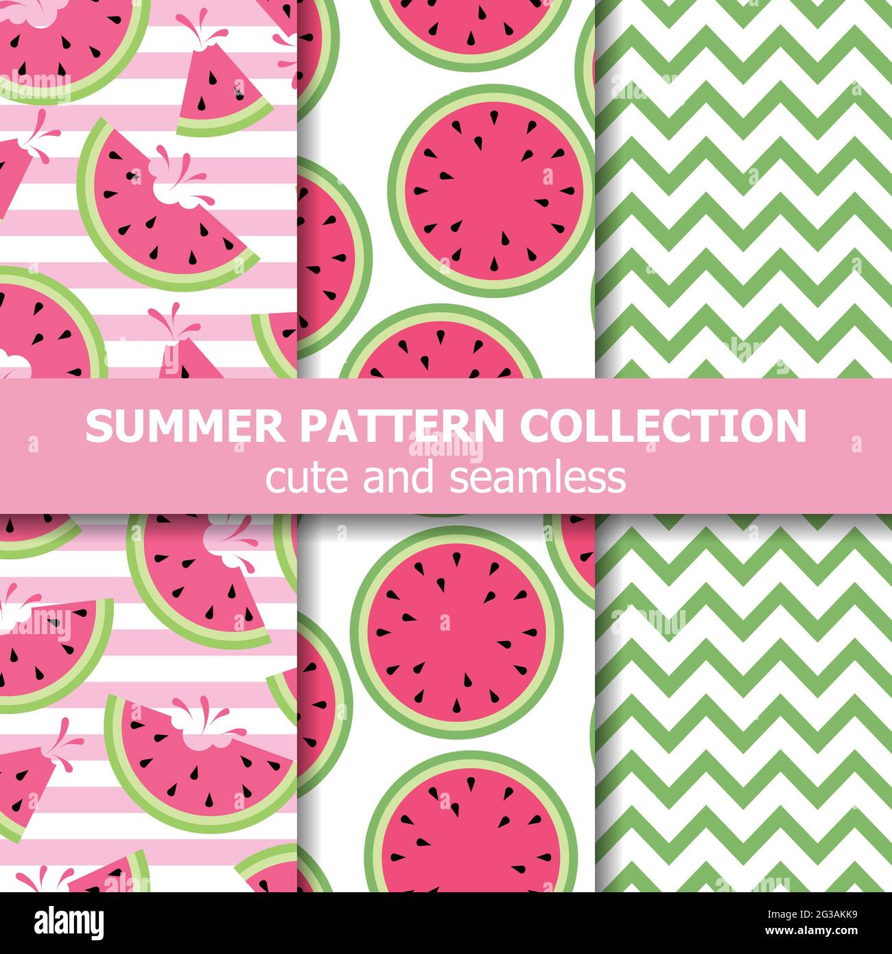 Cute summer pattern collection. Watermelon theme. Summer banner. Vector ...
