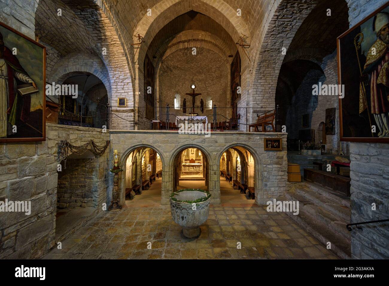 Interior of the Cathedral of Saint Vincent de Roda de Isábena with the ...