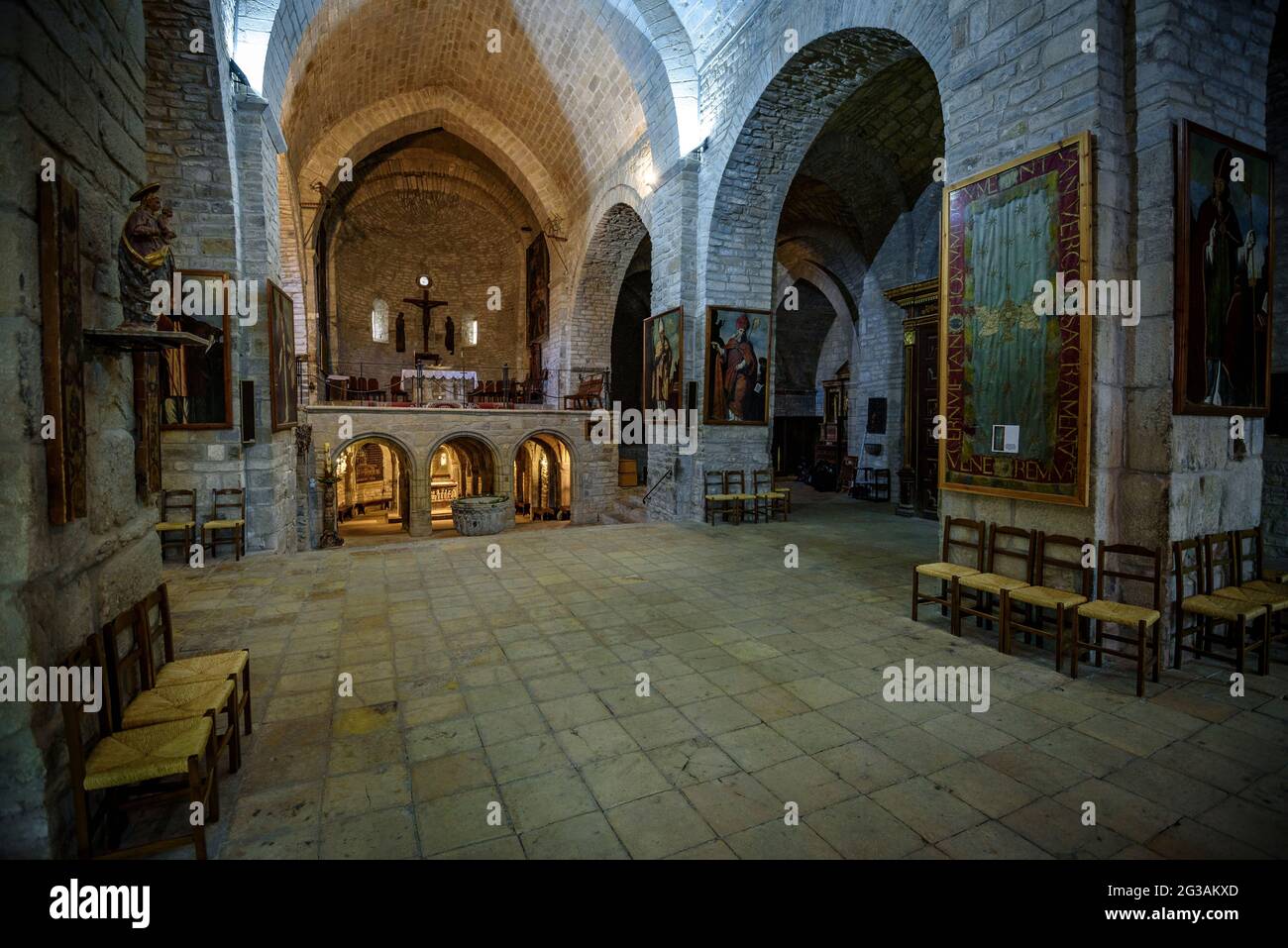 Interior of the Cathedral of Saint Vincent de Roda de Isábena with the ...