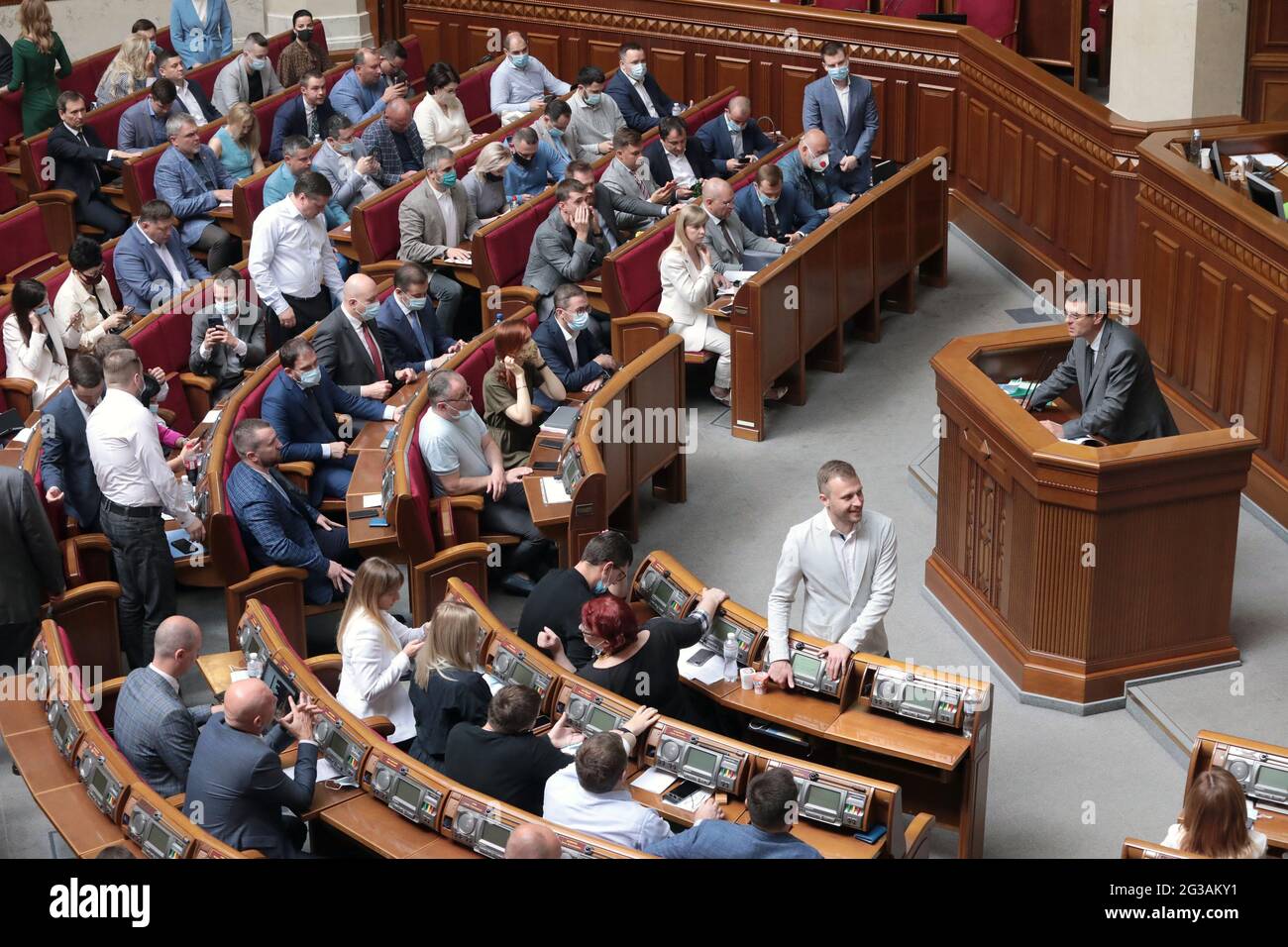 KYIV, UKRAINE - JUNE 15, 2021 - MPs are pictured in the session hall ...