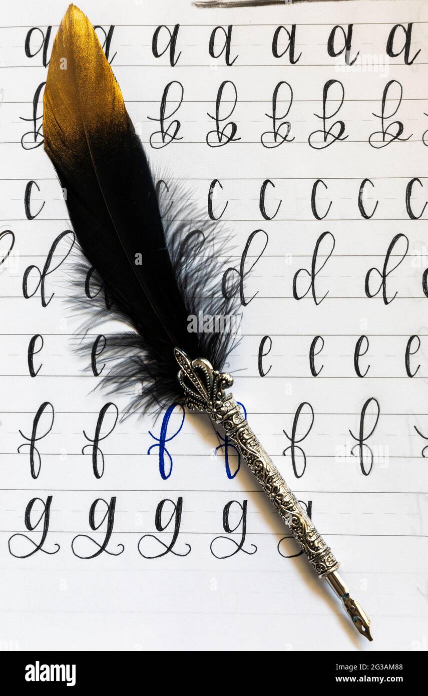 modern calligraphy letters in a practice book Stock Photo - Alamy