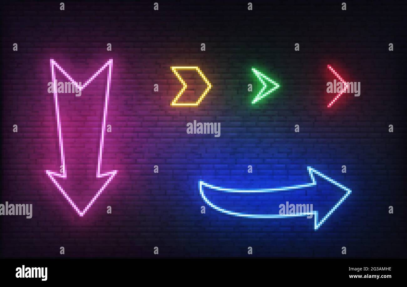 Arrows neon icons set. Glowing colorful signboard arrows Stock Vector ...