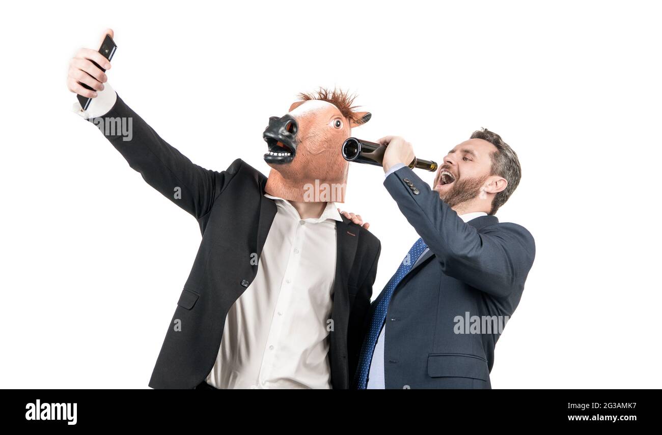 Happy employees take self-portrait with mobile phone, selfie Stock ...