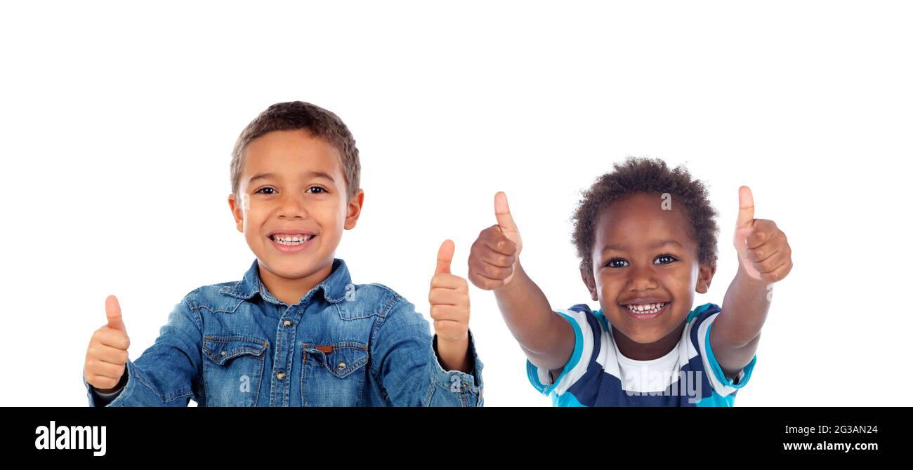 Beautiful children looking at camera isolated on a white background ...