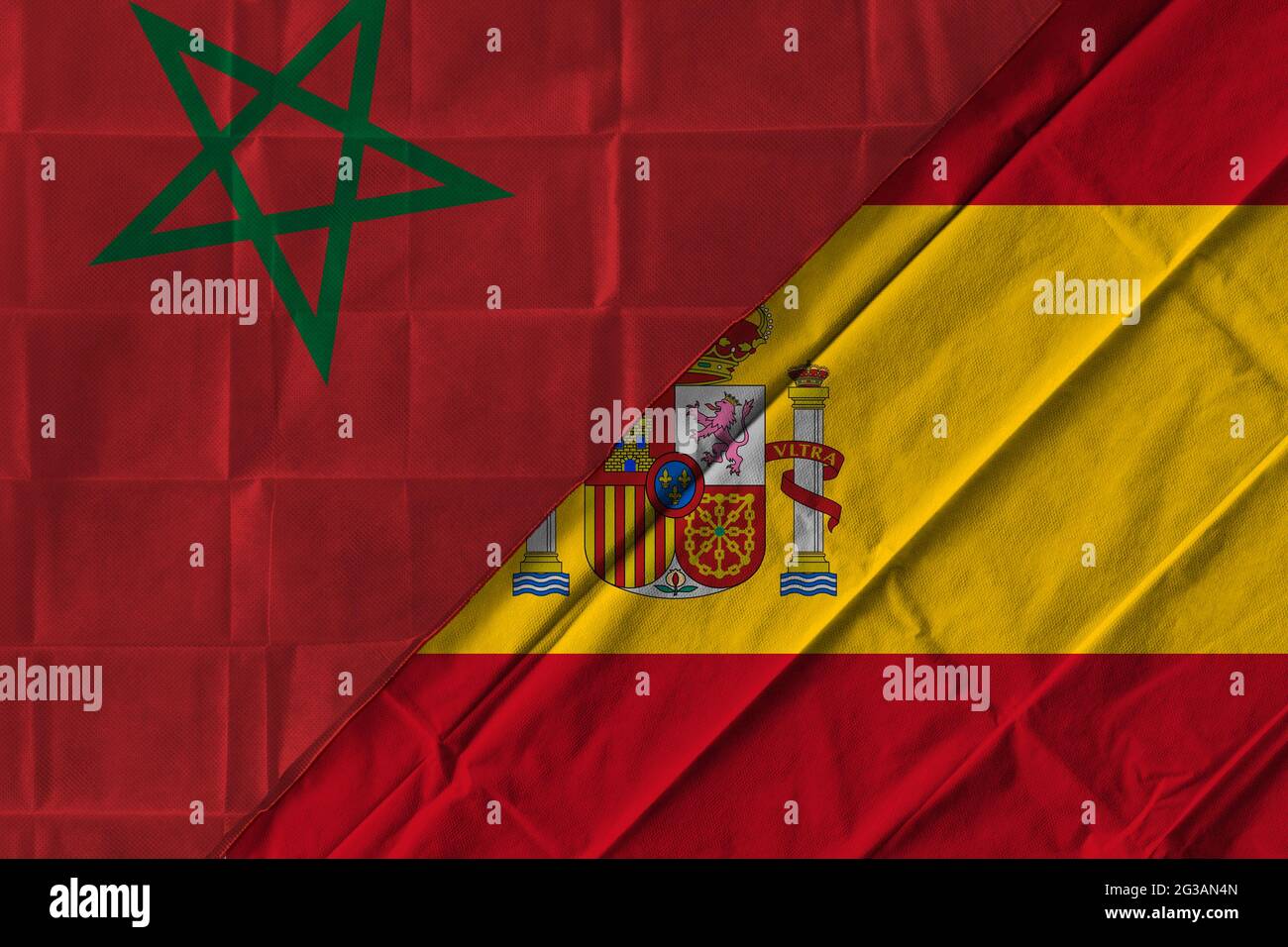 Concept of the relationship between Morocco and Spain with two flags ...