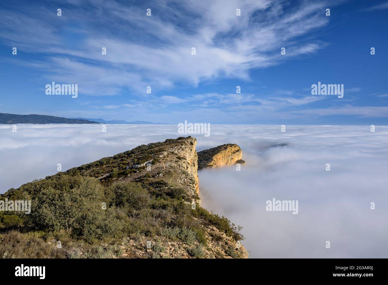 Views from the Pala Alta summit,in the Mont-roig range, above the fog ...