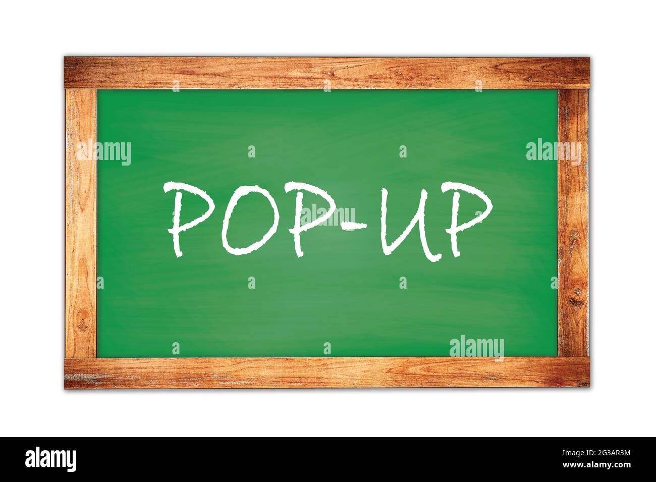 POP-UP text written on green wooden frame school blackboard Stock Photo ...
