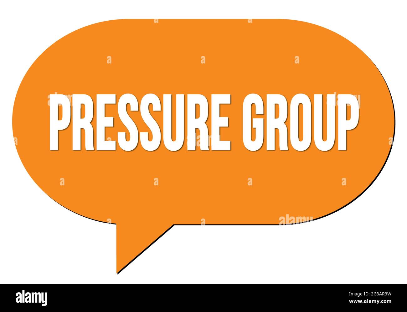 PRESSURE GROUP text written in an orange speech bubble stamp Stock ...